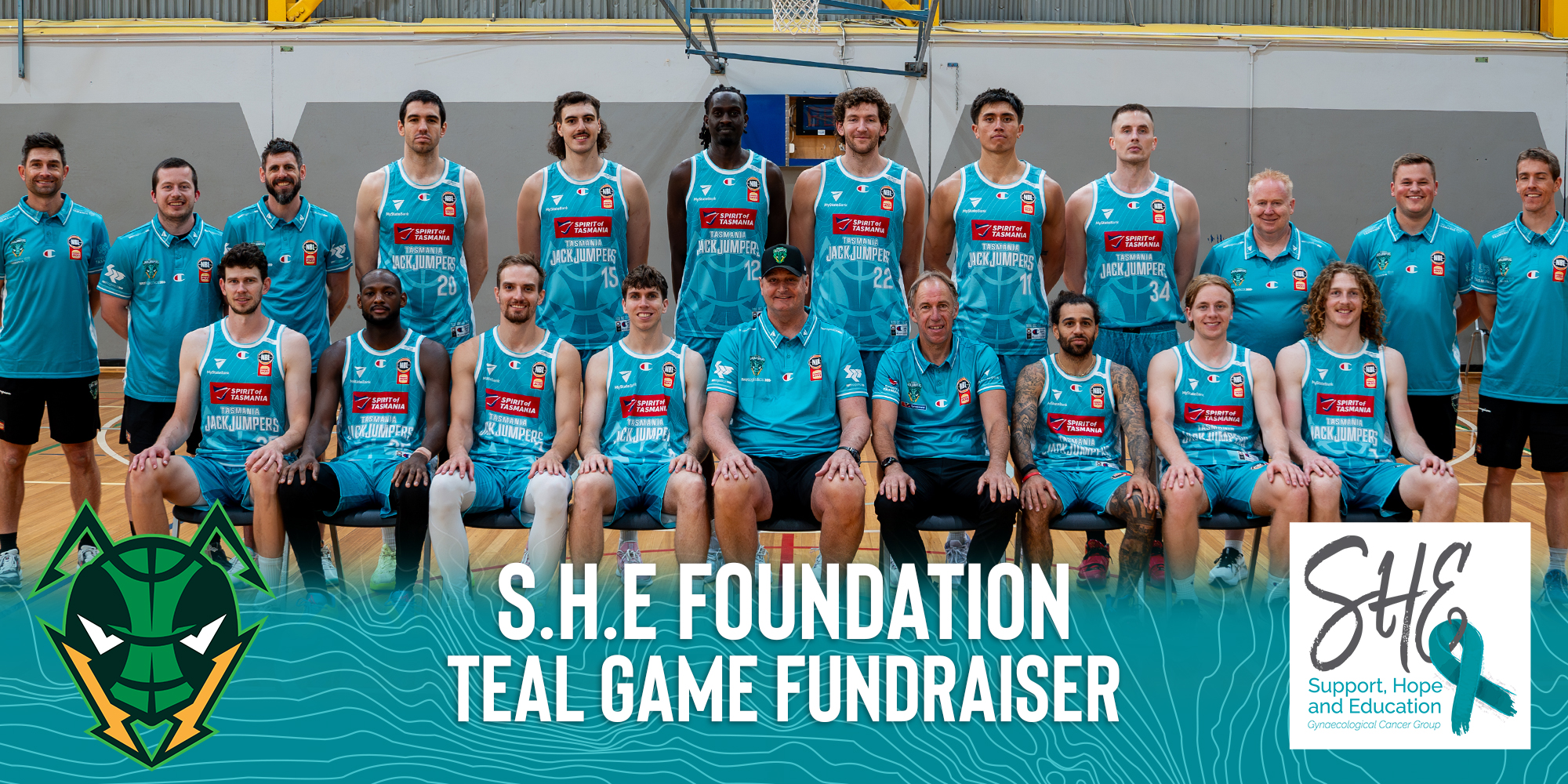 2025 Tasmania JackJumpers x SHE Foundation Teal Game Auction Banner